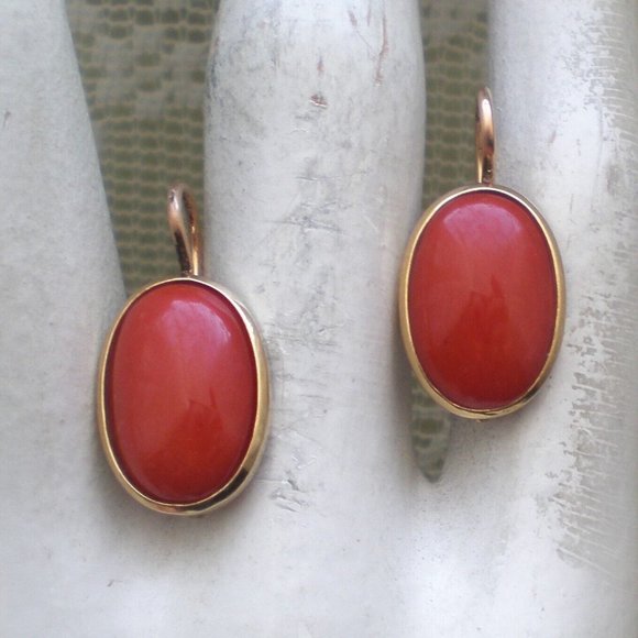 Jewelry | Vintage Solid 18k 75 Yellow Gold Mediterranean Red Coral Drop Dangle Earrings | Poshmark